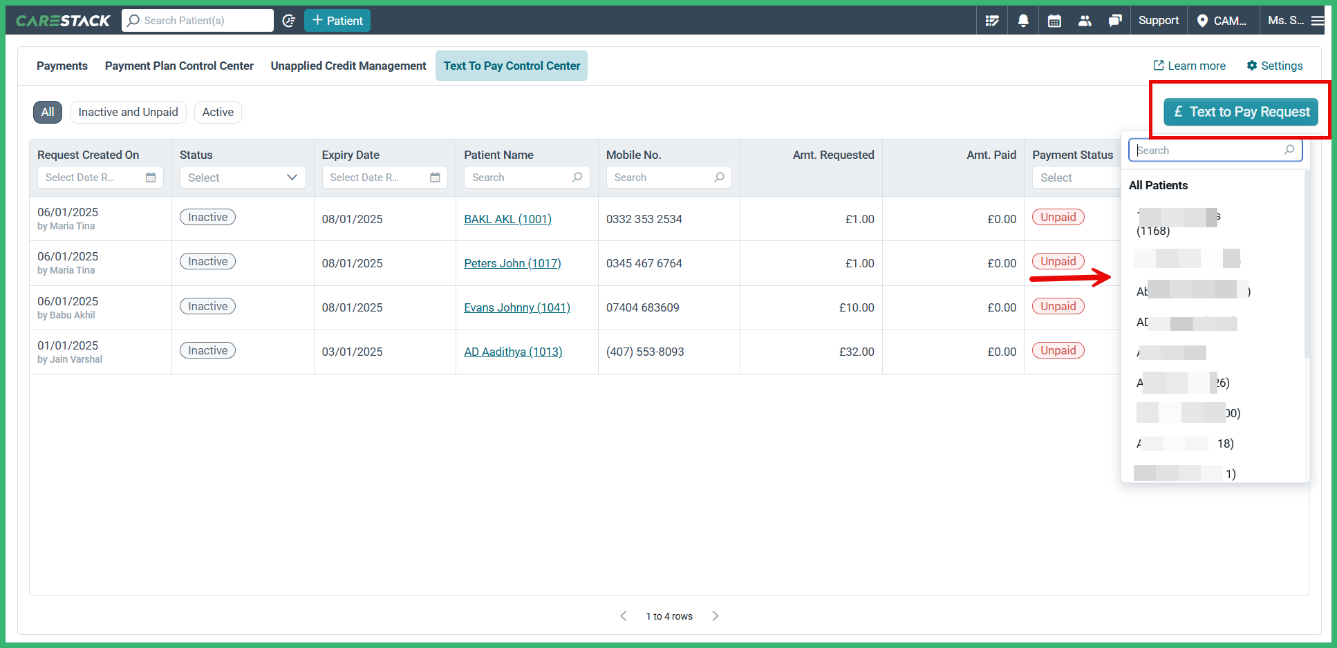 Manage Text to Pay – CareStack