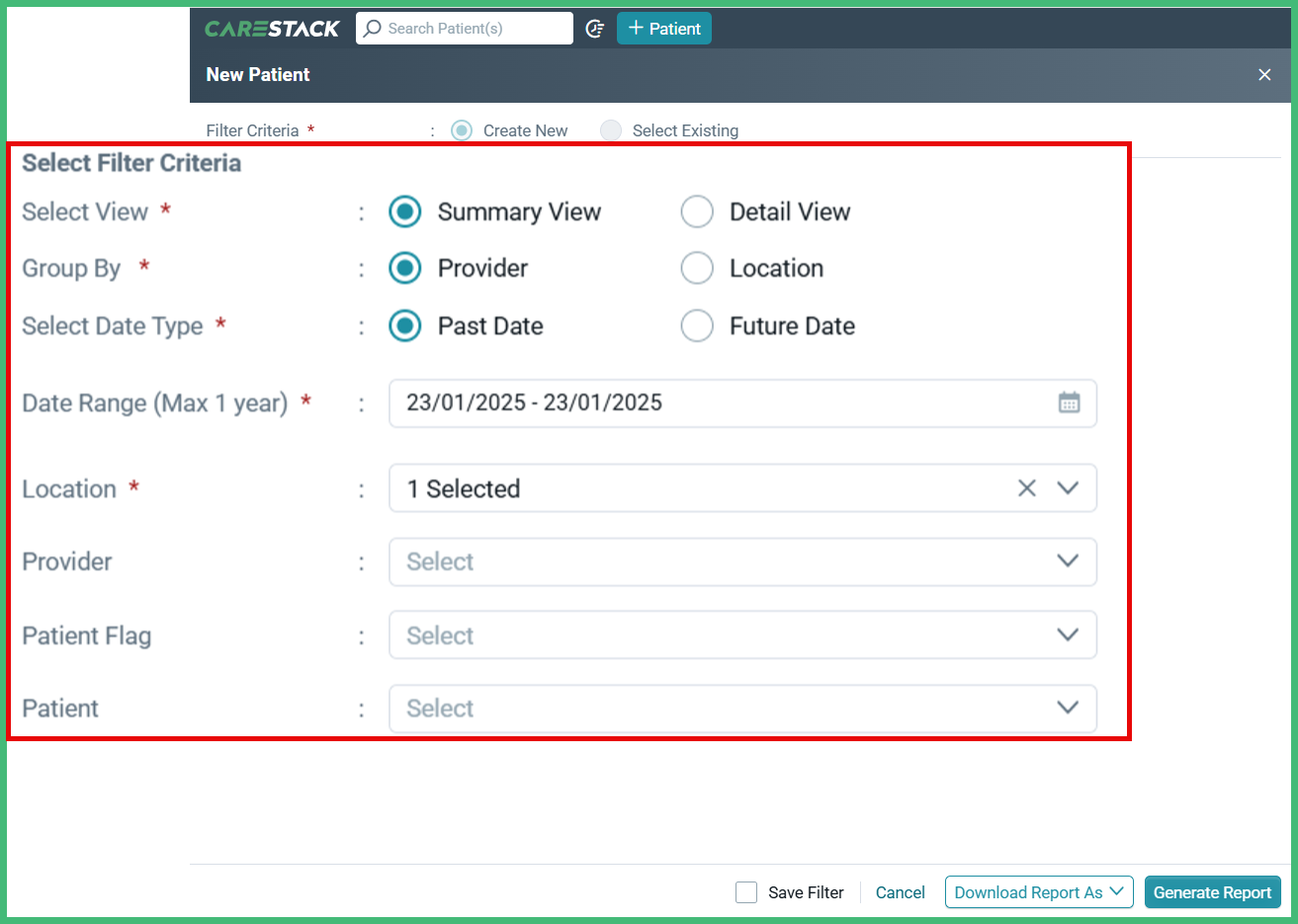 Generate New Patient Report – CareStack