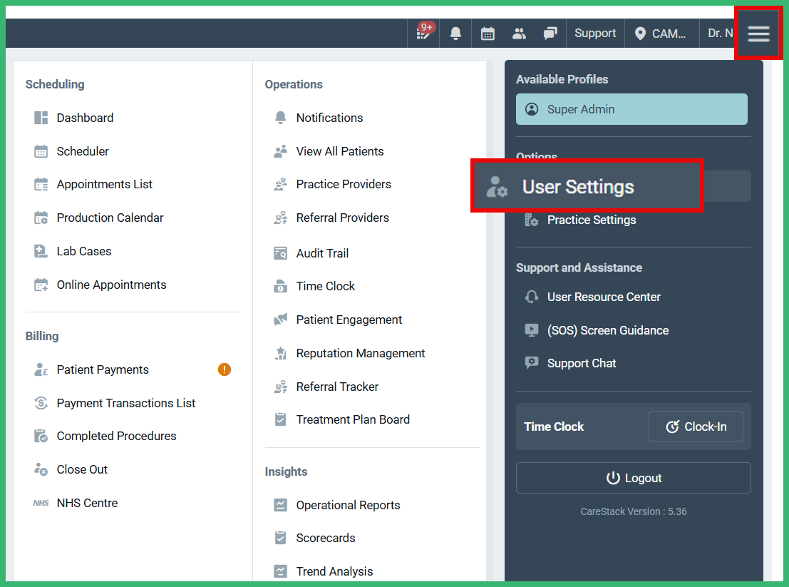 Manage User Settings – CareStack