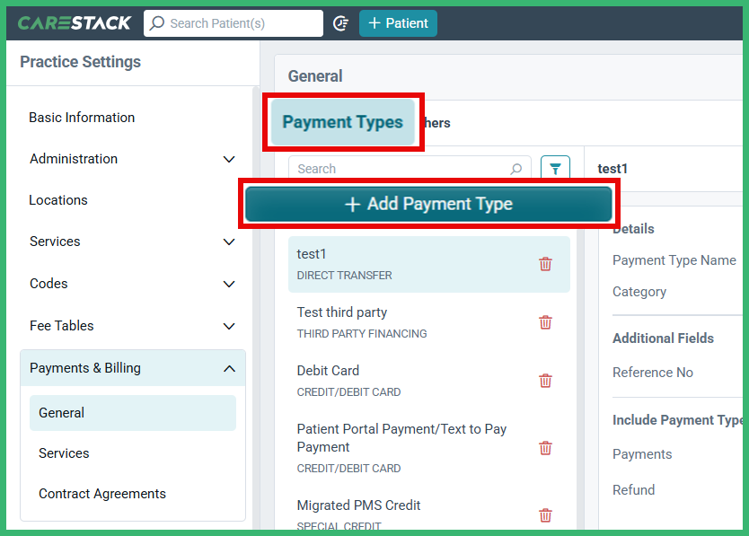 Add Payment Types – CareStack