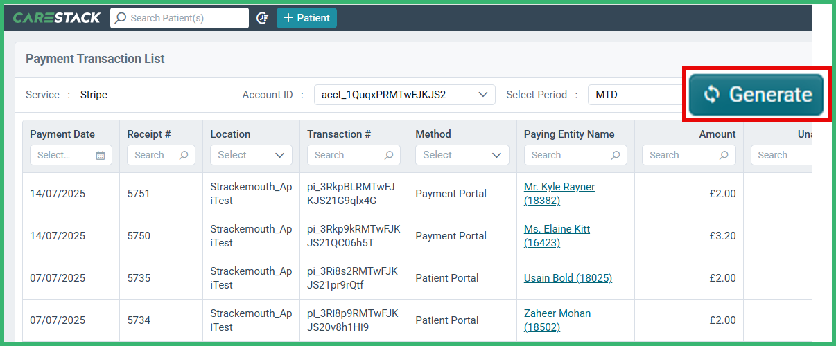 Manage the Payment Transactions List – CareStack