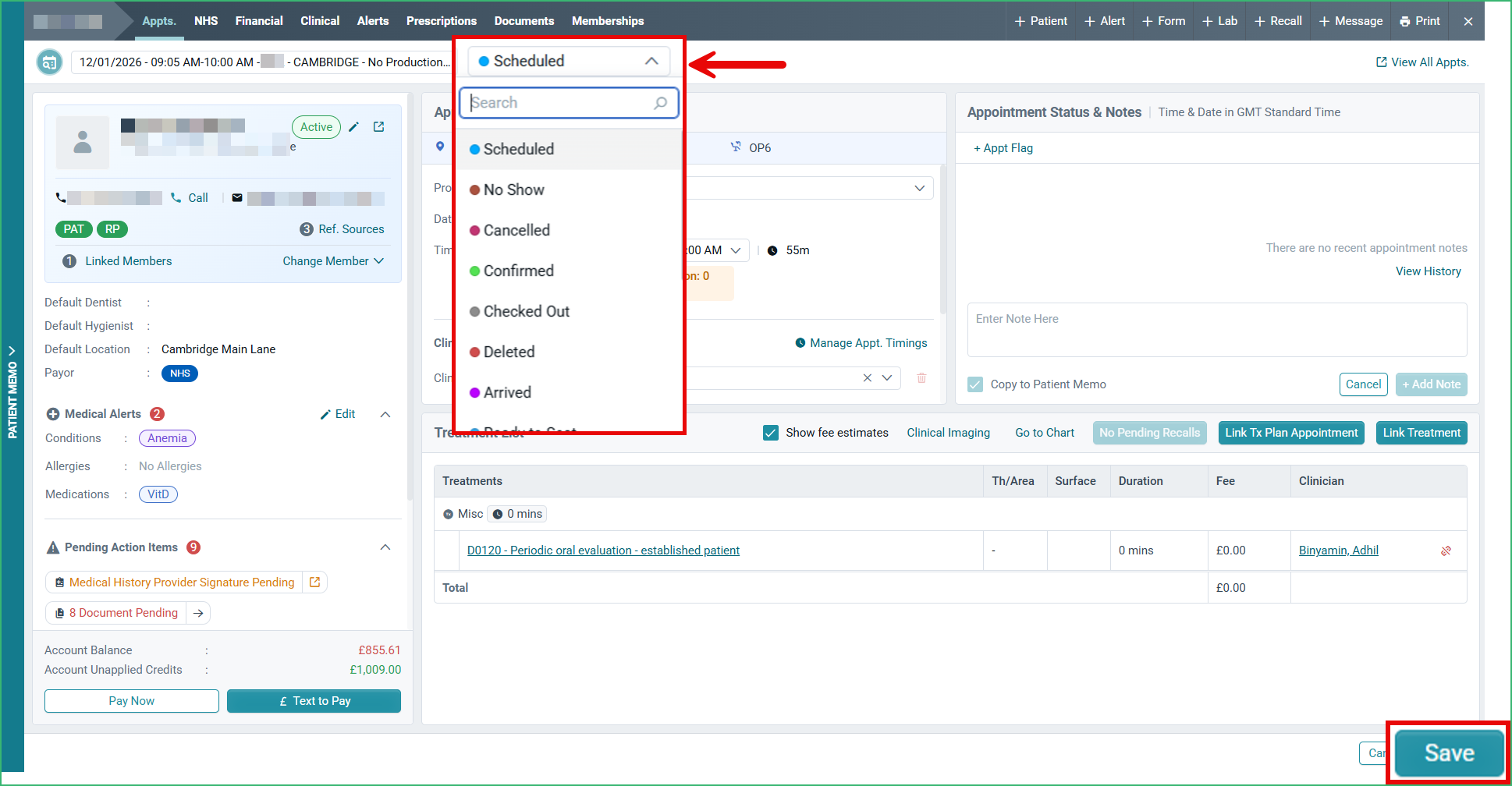Change Appointment Status of an Appointment – CareStack