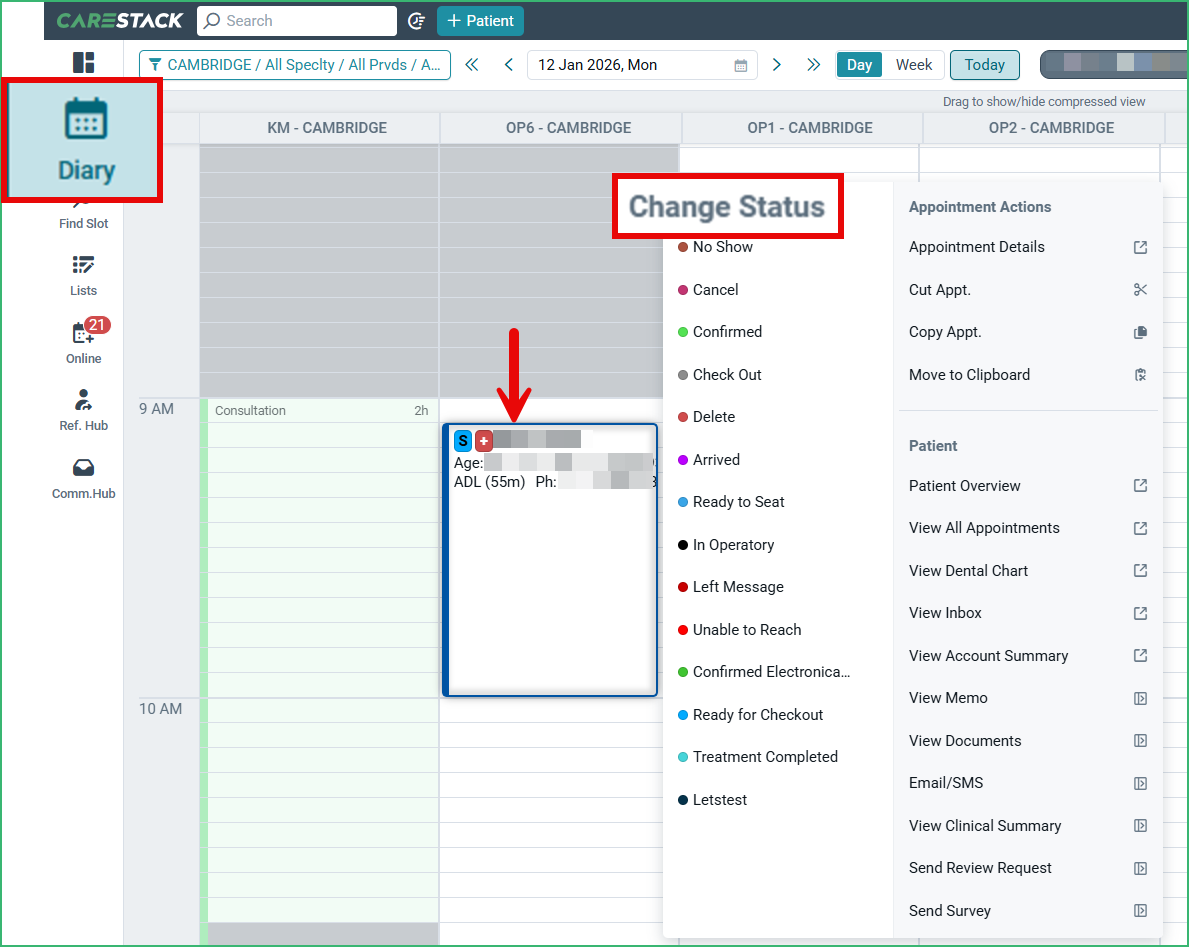 Change Appointment Status of an Appointment – CareStack