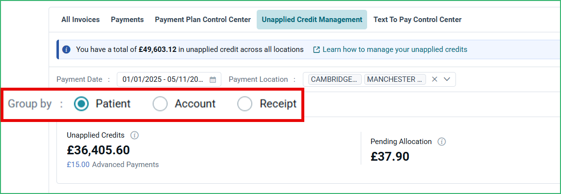 Overview of Unapplied Credit Management Dashboard – CareStack