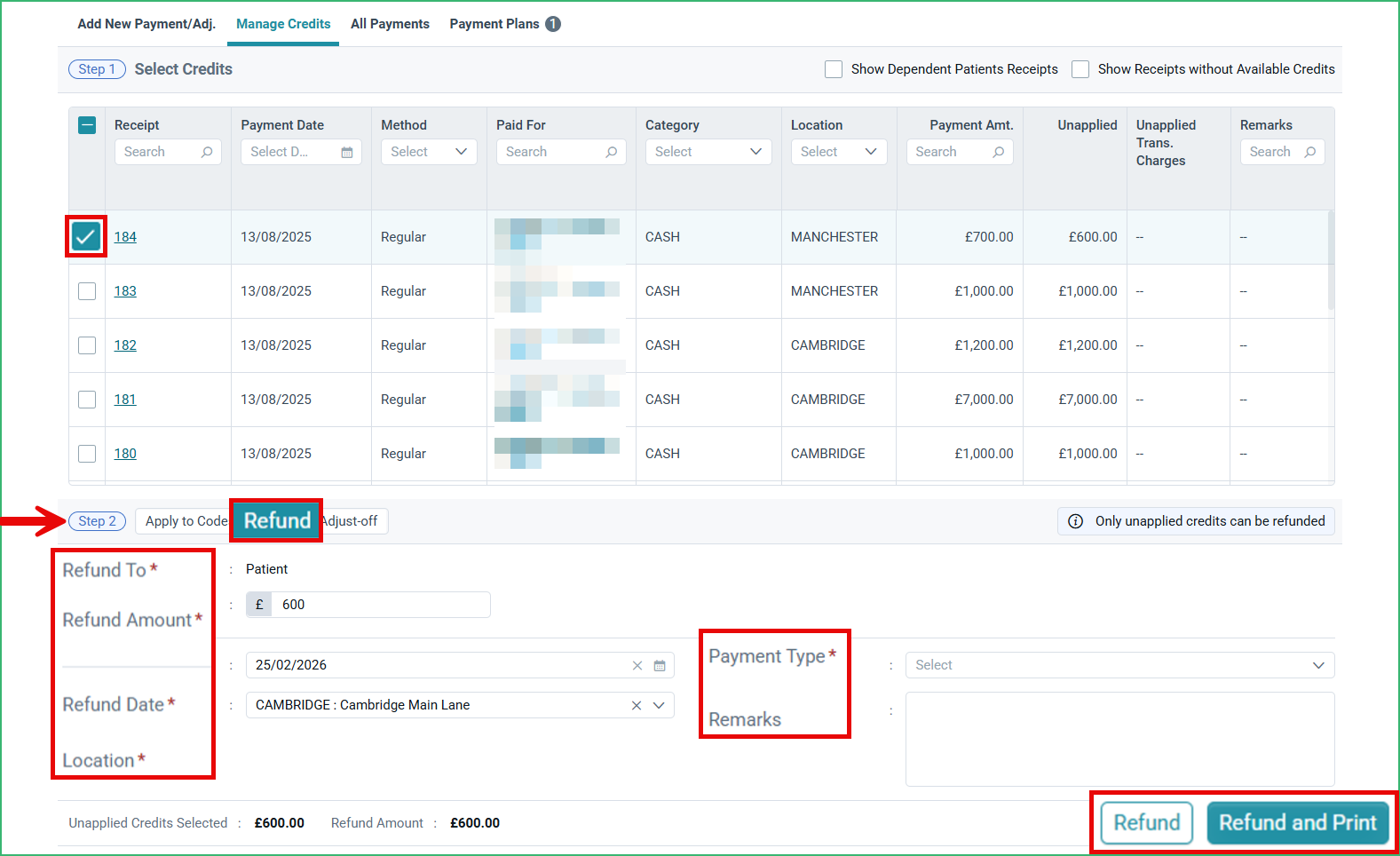 Manage Patient Credits, Apply to Codes, Refunds, and Adjust Off – CareStack